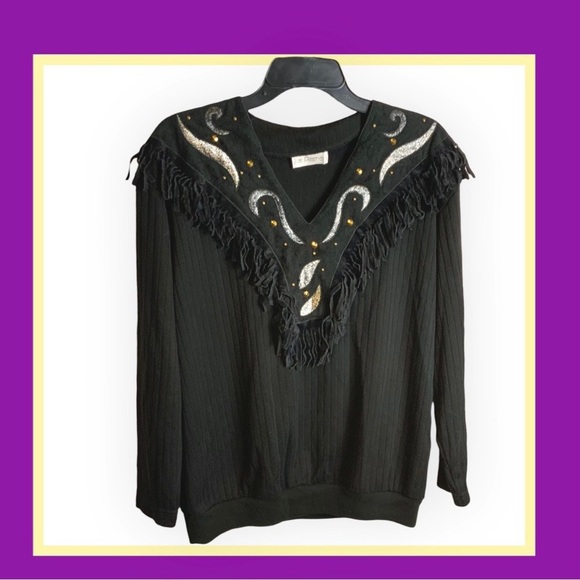 Jon Pierre | Tops | Jon Pierre Black W Fringe Gold Rivets Silver ...